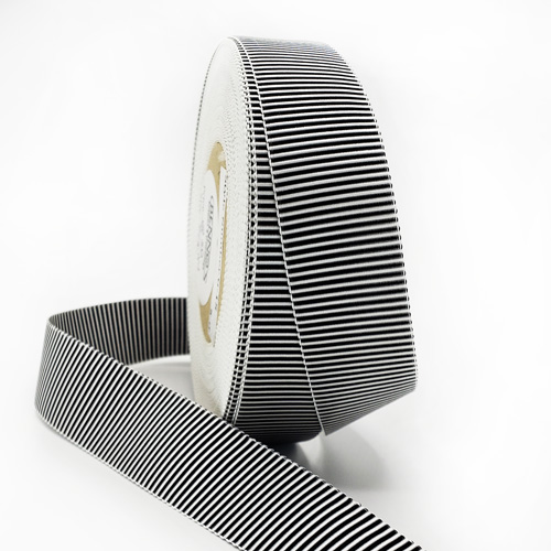 47032 Black and White Stripe Grosgrain Ribbon, 1"