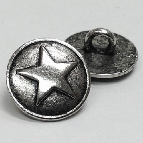 M-177A - Antique Silver, 5-Point Star Metal Button, 5/8"