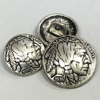 M-187-Antique Silver, Metal Indian Head Button - 2 Sizes