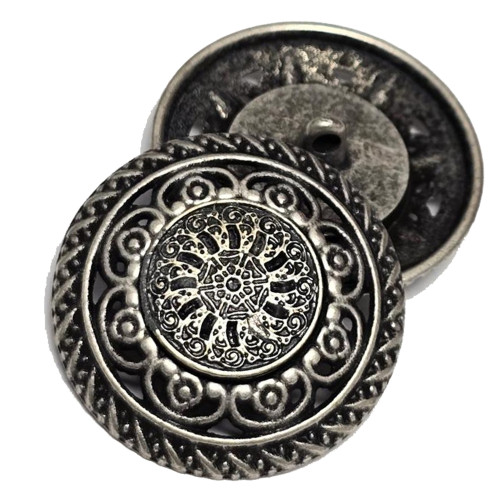 M-030 Large, Antique Silver Metal Fashion Button, 1-3/16"