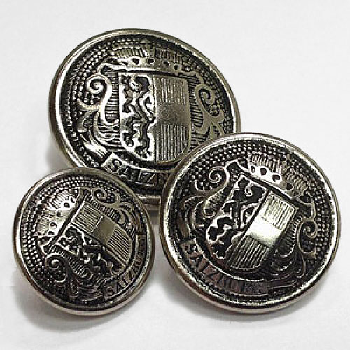 29610 Antique Silver Salzburg Crest Button, 3 Sizes, Waterbury Buttons