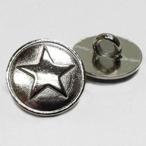 M-177 - Silver, 5-Point Star Metal Button, 5/8"
