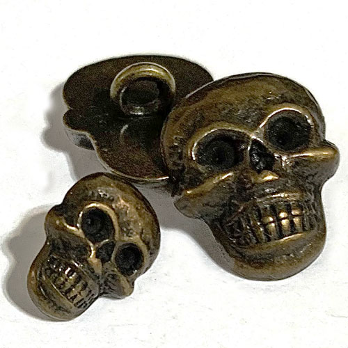 M-6218A - Antique Brass Metal Skull Button, 2 Sizes