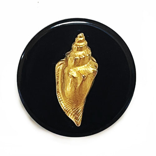 M-1308BK - Matte Gold, Metal Conch Shell Button with Black Base, 1-3/4"