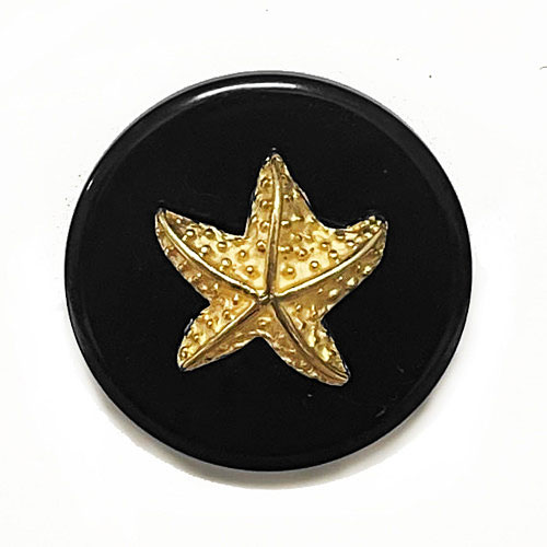 M-1309BK - Matte Gold, Metal Starfish Button with Black Base, 1-3/4"